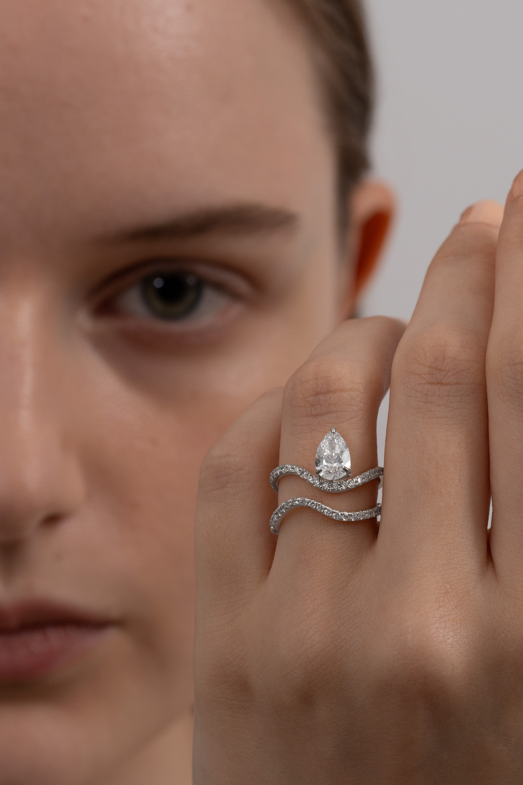 1ct Pear Wave Ring [Bridal Edition] - PRMAL